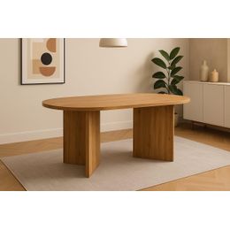 Esstisch oval mit geraden Kanten 160x90 cm Holz Wildeiche-Optik Tischbeine V-Form OVI