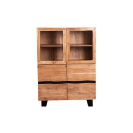 B-Ware Einzelst&uuml;ck Highboard Vitrine 103 x 45 x 148 cm Akazienholz massiv naturfarben Kyoto