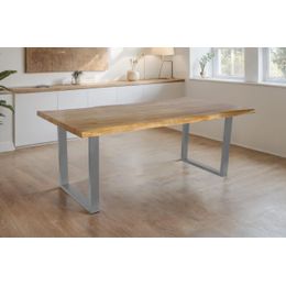 Esstisch Baumkante Akazie massiv 50mm Eichefarben 240 x 100 cm U-Gestell silber CALI