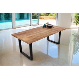 B-Ware Esstisch Baumkante 180 x 90 cm Mangoholz Rough U-Gestell schwarz CALI