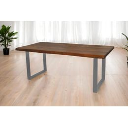 Esstisch Baumkante 180 x 90 cm Mangoholz Honig U-Gestell silber CALI