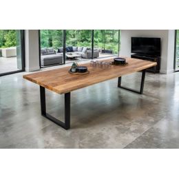 B-Ware Esstisch Baumkante 240 x 100 cm Mangoholz Rough U-Gestell schwarz CALI