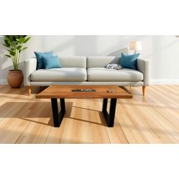 Couchtisch Baumkante 100&times;55 cm Mangoholz honig massiv U-Gestell schwarz NAYLA