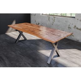 Baumkantentisch Esstisch Mangoholz massiv X-Gestell silber 180 x 90 cm DORA