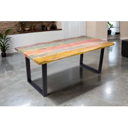 Esszimmertisch Baumkante 180 x 90 cm Mangoholz Bunt massiv U-Gestell schwarz Esstisch LIBRO