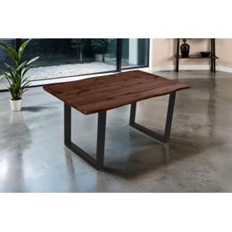 Esstisch 160x85 cm Baumkante Holz Nussbaum-Optik U-Gestell Metall schwarz JOSY