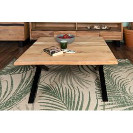 Couchtisch Baumkante 90 x 90 cm Akazie naturfarben X-Gestell schwarz Quintus