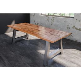 Baumkantentisch Esstisch Mangoholz massiv A-Gestell silber 180 x 90 cm DORA