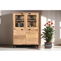Highboard Akazienholz massiv natur Hochschrank 100 x 35 x 140 cm SUKHOTHAI