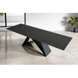 Esstisch 180 (260) x 90 cm schwarz matt Keramiktisch ausziehbar Butterfly Gestell schwarz MIA