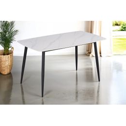 Esstisch 140 x 80 cm wei&szlig; matte Keramikplatte 4-Fu&szlig;-Gestell schwarz MILANO