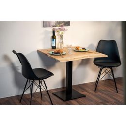 Bistrotisch Baumkante massiv Akazie natur 80 x 80 cm Stempelfu&szlig; schwarz IRIS