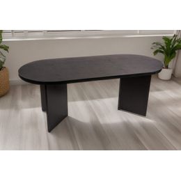 Esstisch oval mit geraden Kanten 204x90 cm Holz Schwarze-Optik Tischbeine V-Form OVI