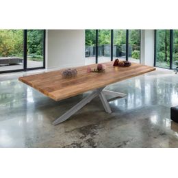 Esstisch Baumkante 240 x 100 cm Mangoholz Rough Spider-Gestell silber CALI