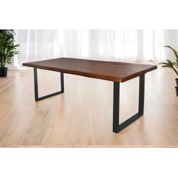Esstisch Baumkante 300 x 100 cm Mangoholz Honig U-Gestell schwarz CALI