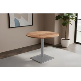Bistrotisch rund 90 x 90 cm Akazienholz natur massiv S&auml;ulengestell-eckig silber EMILIO