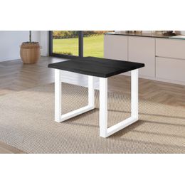 Esstisch 80x80 cm Baumkante Holz Grau-Optik U-Gestell Metall wei&szlig; JULIUS