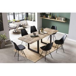 Essgruppe Baumkantentisch Mango mit Ansteckplatten 140(220)x90 cm U-Gestell 7tlg. NOAR III
