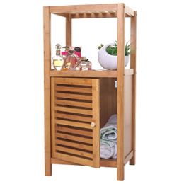 Mendler Badregal HWC-B18, Badezimmer Badschrank Standregal mit T&uuml;r, Bambus ~ Variantenangebot 57556