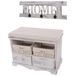 Mendler Garderobe mit Sitzbank Kommode mit 2 K&ouml;rben 42x62x33cm, Shabby-Look, Vintage ~ Variantenangebot 30441