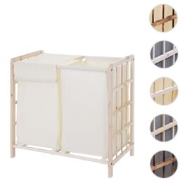Mendler W&auml;schesammler HWC-B60, Laundry W&auml;schebox W&auml;schekorb, Massiv-Holz 2 F&auml;cher 60x60x33cm 68l ~ Varianten 60582
