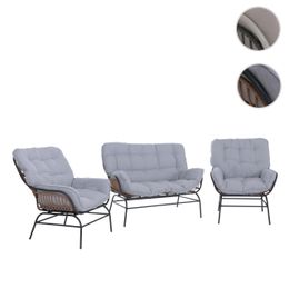 Mendler Lounge-Set HWC-P75, Gartengarnitur Sofa Sitzgruppe, Stoff 220g/m˛ Poly-Rattan Metall ~ dunkelgrau, P 119737+119736