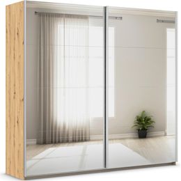 Kleiderschrank Rauch "Schwebet&uuml;renschrank Schrank Garderobe W&auml;scheschrank ASTANA", eiche artisan, B:218cm H:210cm T:59cm, Holzwerkstoff, Schr&auml;nke, Kleiderschrank, gro&szlig;fl&auml;chige Spiegelfront Metallgriffleisten alufarbig MADE IN GERMANY