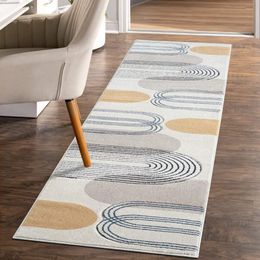 Teppich Carpet City "BONITO 7157", beige, B:80cm H:11mm L:300cm, Obermaterial: 100% Polypropylen, Teppiche, Teppich, L&auml;ufer, Flachflor, Hochtief-Muster/ 3D-Effekt, Geo-Muster, Wohnzimmer
