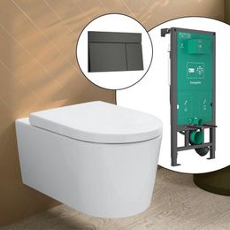 Hansgrohe LivaFine Wand-WC mit AquaHelix Flush, Komplett-SET mit iFrame Vorwandelement und Element E Bet&auml;tigungsplatte, 61188450+66003340#SET,