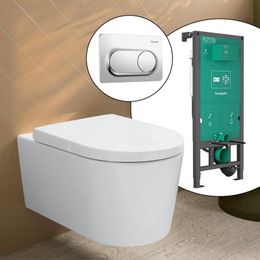 Hansgrohe LivaFine Wand-WC mit AquaFall Flush, Komplett-SET mit iFrame Vorwandelement und Original S Bet&auml;tigungsplatte, 61187450+66002000#SET,