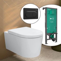 Hansgrohe LivaFine Wand-WC mit AquaFall Flush, Komplett-SET mit iFrame Vorwandelement und Original S Bet&auml;tigungsplatte, 61187450+66002670#SET,