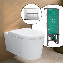 Hansgrohe LivaFine Wand-WC mit AquaFall Flush, Komplett-SET mit iFrame Vorwandelement und Original Q Bet&auml;tigungsplatte, 61187450+66001000#SET,
