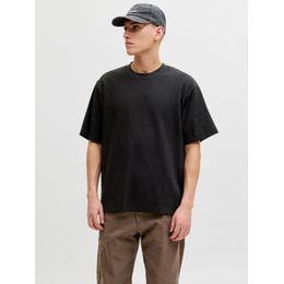 Jack & Jones Rundhalsshirt JACK & JONES "JJEHARRISON STRUCTURE TEE SS O-NECK LN", Herren, Gr. M, schwarz, Jersey, Obermaterial: 100% Baumwolle, unifarben, Rundhals, Shirts Rundhalsshirt, mit Rundhalsusschnitt
