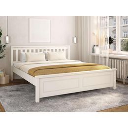 Bett OTTO HOME "Fredegard, skandinavischer Stil, vielseitig kombinierbar, 2 Breiten", wei&szlig;, B:189,6cm H:95,8cm L:213,1cm, Betten, Bett, Sprossen am Kopfteil, mit Lattenrost, Kassettenoptik