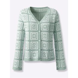 WITT Damen Strickjacke in H&auml;kel-Optik, kalkmint-wei&szlig;, Gr&ouml;&szlig;e 38