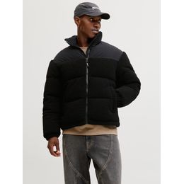 Jack & Jones Steppjacke JACK & JONES "JCOFLARE TEDDY PUFFER JACKET", Herren, Gr. XL, schwarz, Web, Obermaterial: 100% Polyester, unifarben, relaxed fit, Jacken Steppjacke