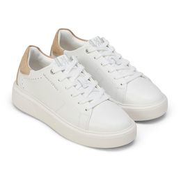 Marc O'Polo Plateausneaker MARC O'POLO "Kaira", Damen, Gr. 41, sanftes wei&szlig;, sand, Glattleder, Veloursleder, unifarben mit Farbeinsatz, Schuhe Plateausneaker, Schn&uuml;rschuh, Halbschuh, Freizeitsneaker mit Memory Foam