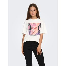Kurzarmshirt Only "ONLSIFF S/S TOP BOX JRS", Damen, Gr. M, cloud dancer print:siff lips, Jersey, Obermaterial: 100% Baumwolle, bedruckt, regular fit, Rundhals, Shirts Kurzarmshirt