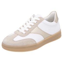 Sneaker Remonte, Damen, Gr. 42, gold (wei&szlig;, goldfarben), Leder, Veloursleder, Schuhe Sneaker, Freizeitschuh, Halbschuh, Schn&uuml;rschuh mit gepolstertem Schaftrand