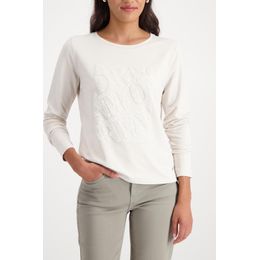 Langarmshirt monari "Shirt Pailletten Stick", Damen, Gr. 46, pearl, Web, Obermaterial: 70% Viskose, 25% Modal, 5% Elasthan, unifarben, regular fit taillenbedeckt, Rundhals, eingesetzt abgesteppte Kante, Shirts Langarmshirt, Regular fit mit Rundhalsausschnitt