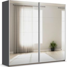 Kleiderschrank Rauch "Schwebet&uuml;renschrank Schrank Garderobe W&auml;scheschrank ASTANA", graumetallic, B:218cm H:210cm T:59cm, Holzwerkstoff, Schr&auml;nke, Kleiderschrank, gro&szlig;fl&auml;chige Spiegelfront Metallgriffleisten alufarbig MADE IN GERMANY