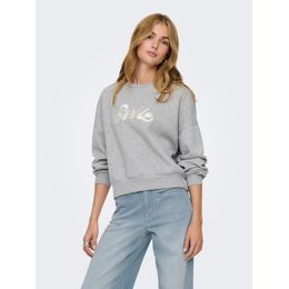 Sweatshirt Only "ONLALMA L/S O-NECK DETAIL BOX CC UB SWT", Damen, Gr. XL, light grau melange detail:smile embroidery, pearls, Sweatware, Obermaterial: 65% Polyester, 35% Baumwolle, unifarben mit Farbeinsatz, regular fit normal, Rundhals, Sweatshirts Sweatshirt, mit Zierperlen
