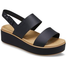 Plateausandale Crocs "Brooklyn Matte Wrap Low Wedge", Damen, Gr. 36, schwarz, schwarz, cashew, Croslite&trade;, kontrastfarbene Details, Schuhe Plateausandale, Sommerschuh, Sandalette, Riemchensandale mit Softfu&szlig;bett