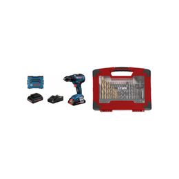 Bosch Akku-Bohrschrauber GSR 18V-55, 2x 4,0Ah ProCORE18V, Ladeger&auml;t &ndash; 2-teiliges Set mit TiN-Bohrer-, S&auml;ge- & Bit-Set, 100-tlg