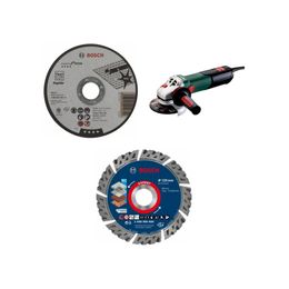 Metabo Winkelschleifer WEV 17-125 Quick & Schnellspannmutter &ndash; 3-teiliges Set mit BOSCH 1 mm Trennscheibe, X-LOCK Diamanttrennscheibe & Spannmutter