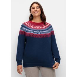 sheego Gro&szlig;e Gr&ouml;&szlig;en Norwegerpullover aus reiner Baumwolle, nachtblau-kirsche-gemustert, Gr&ouml;&szlig;e 50 - Damen