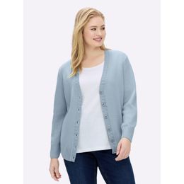 sheego Gro&szlig;e Gr&ouml;&szlig;en Strickjacke mit farblich abgestimmten Kn&ouml;pfen, eisblau, Gr&ouml;&szlig;e 52 - Damen