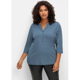 sheego Gro&szlig;e Gr&ouml;&szlig;en 3/4-Arm-Shirt mit krempelbaren &Auml;rmeln, dunkelblau-bedruckt, Gr&ouml;&szlig;e 48 - Damen