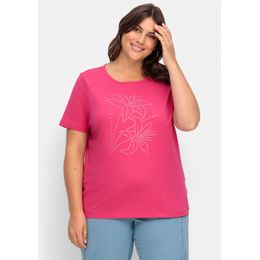 sheego Gro&szlig;e Gr&ouml;&szlig;en Kurzarmshirt mit Steinchen verziert, pink, Gr&ouml;&szlig;e 56 - Damen