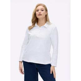 sheego Gro&szlig;e Gr&ouml;&szlig;en Langarm-Poloshirt in reiner Baumwoll-Qualit&auml;t, wei&szlig;, Gr&ouml;&szlig;e 46 - Damen